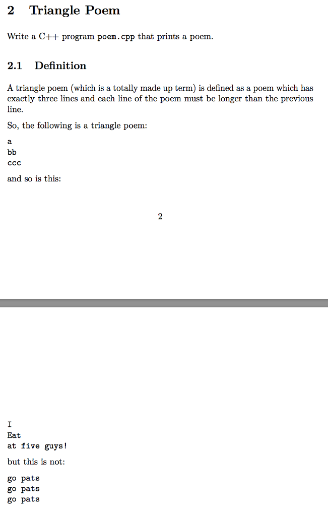 Solved 2 Triangle Poem Write a C++program poem.cpp that | Chegg.com