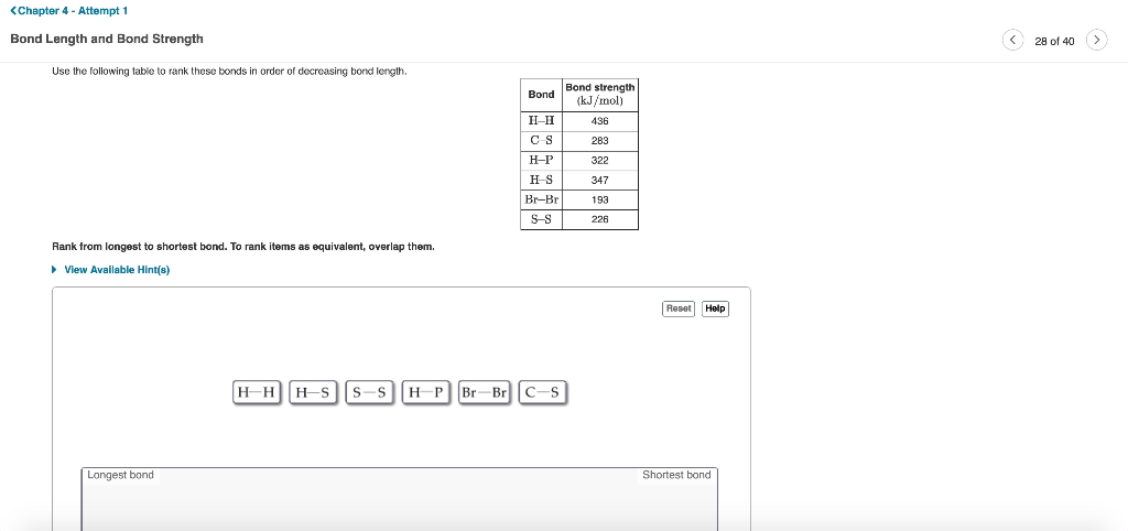 Solved (Chapter 4 - Attempt 1 Bond Length and Bond Strength | Chegg.com