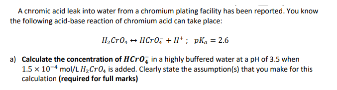 Solved A chromic acid leak into water from a chromium | Chegg.com