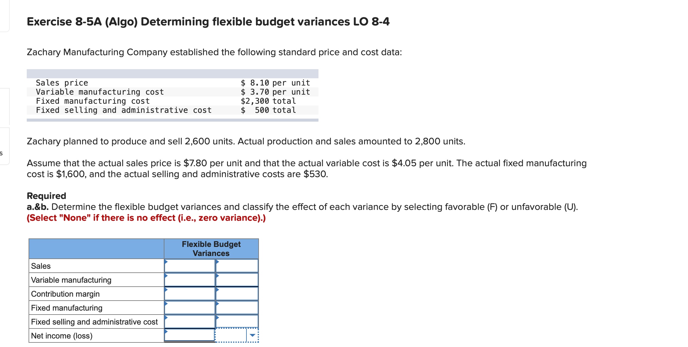 Solved Exercise 8-5A (Algo) Determining flexible budget | Chegg.com