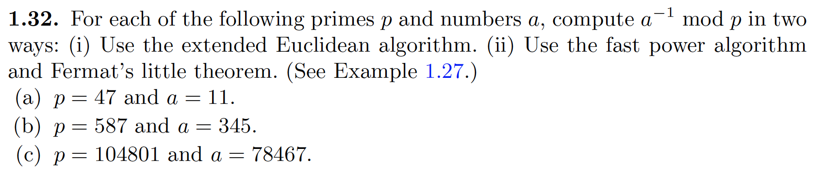 1.32. For each of the following primes p and numbers | Chegg.com