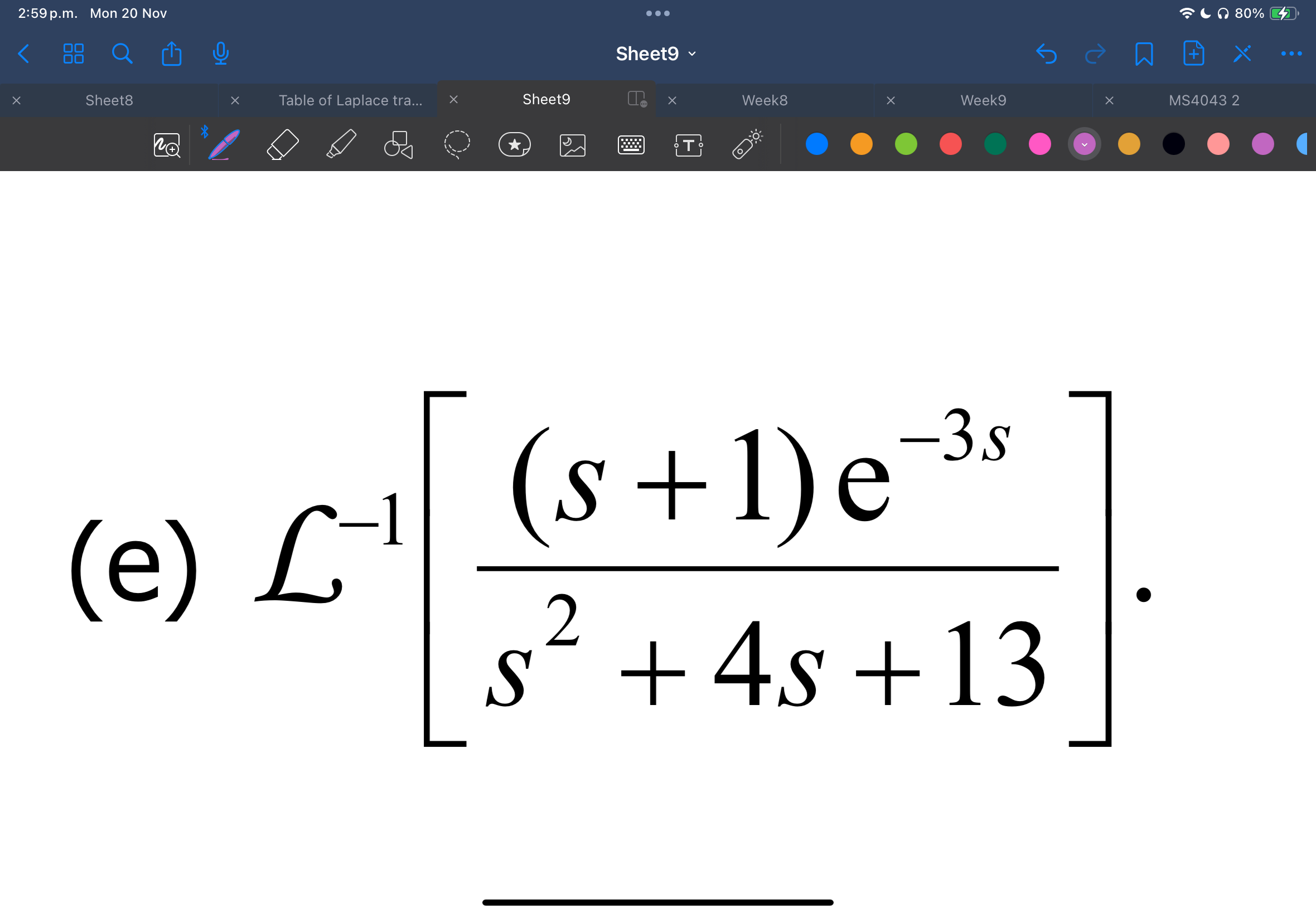 Solved (e) L−1[s2+4s+13(s+1)e−3s] | Chegg.com