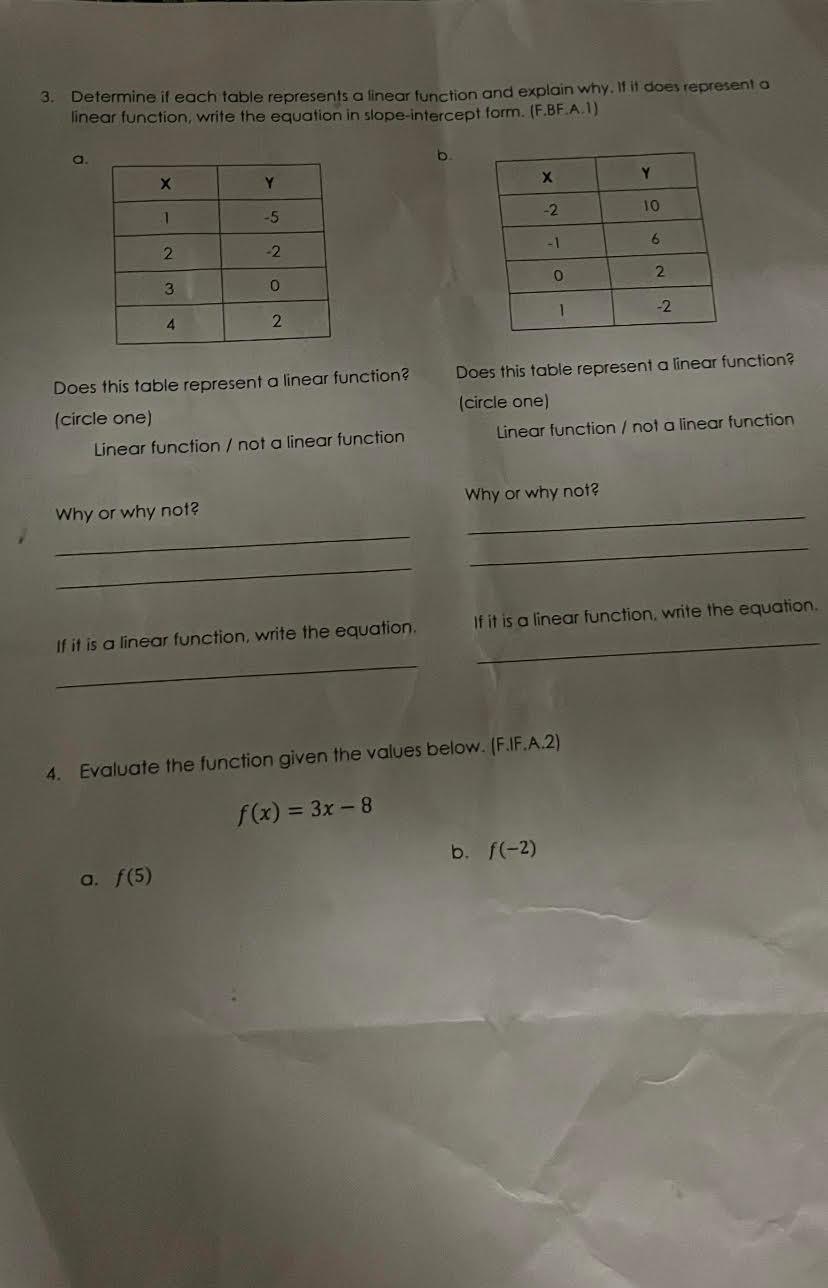 Solved 3. Determine if each table represents a finear | Chegg.com