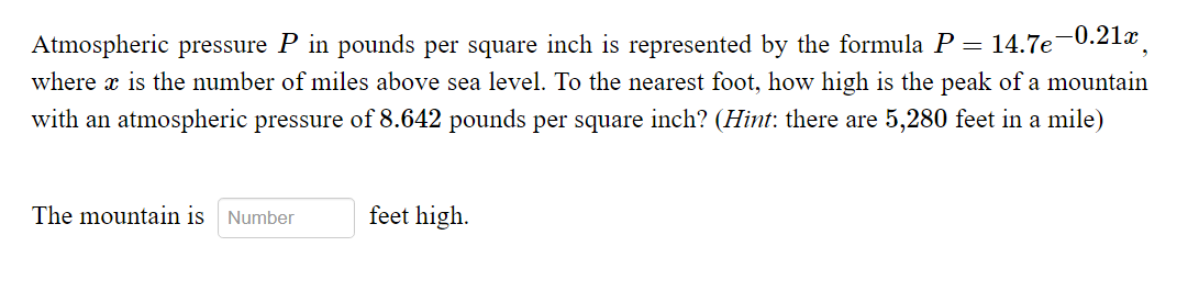 Solved Atmospheric pressure P in pounds per square inch is | Chegg.com