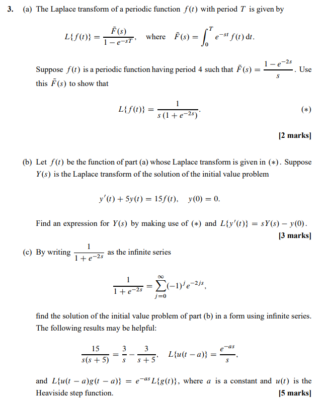 Solved 3. (a) The Laplace transform of a periodic function | Chegg.com