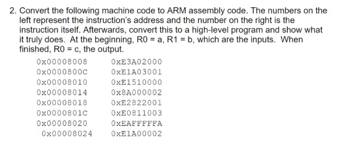 Solved 2. Convert the following machine code to ARM assembly | Chegg.com