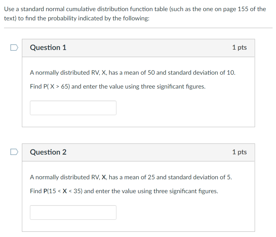 Solved Use a standard normal cumulative distribution | Chegg.com