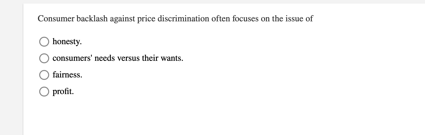 Solved Consumer backlash against price discrimination often | Chegg.com