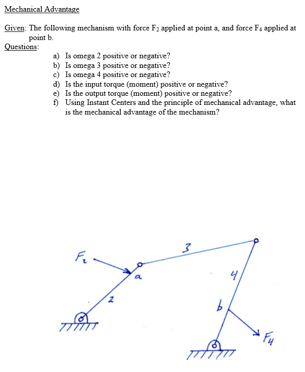 Solved Mechanical Advantage Given: The following mechanism | Chegg.com