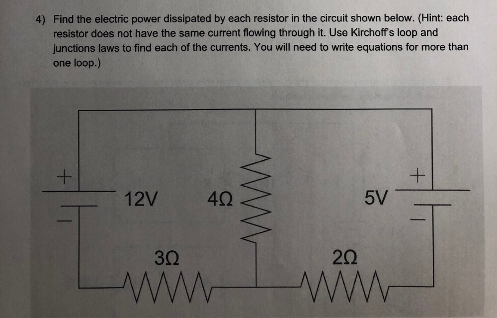 Solved 4 Find The Electric Power Dissipated By Each Resi