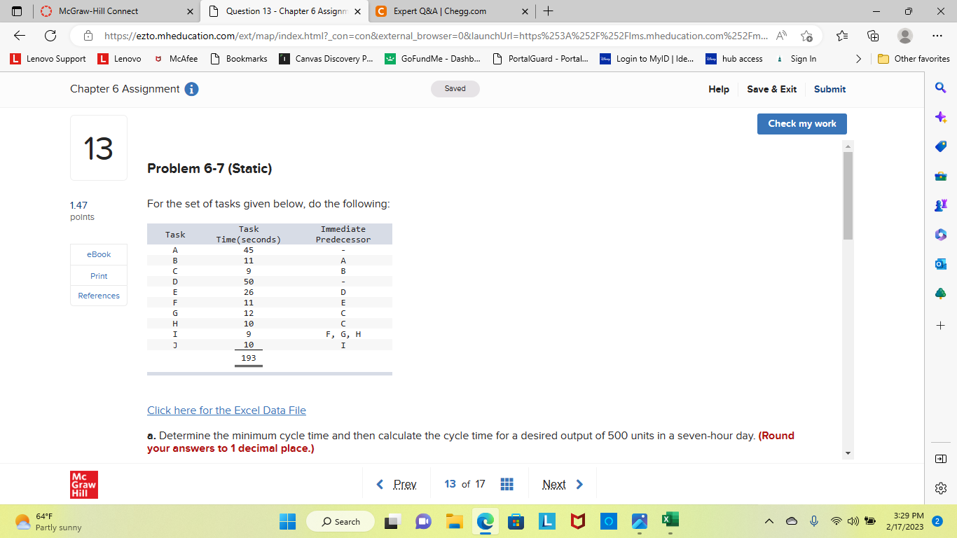 Solved For the set of tasks given below, do the following: | Chegg.com