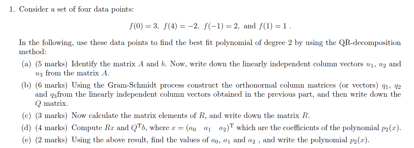 Solved 1. Consider a set of four data points: | Chegg.com