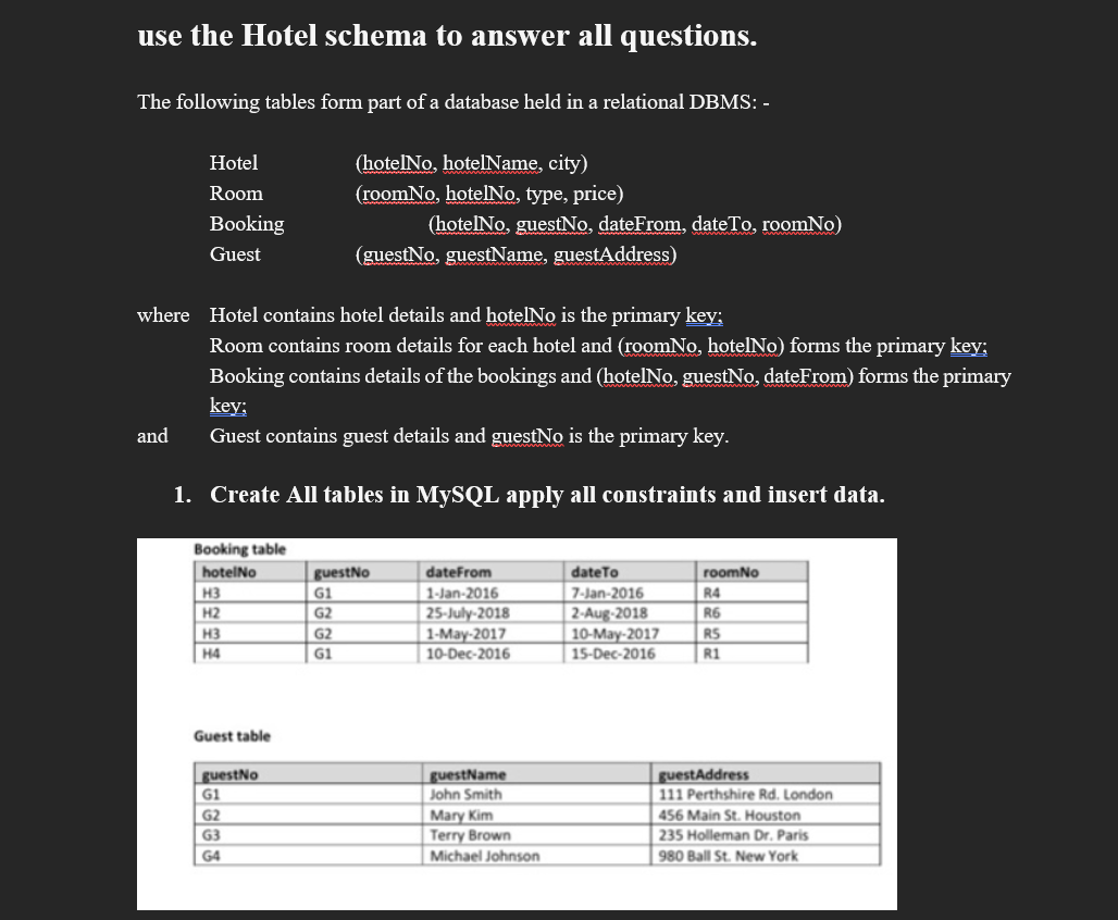 Solved use the Hotel schema to answer all questions. The | Chegg.com