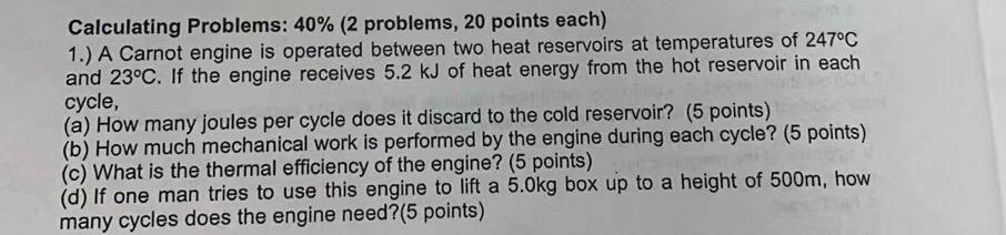 Solved Calculating Problems: 40% (2 problems, 20 points | Chegg.com
