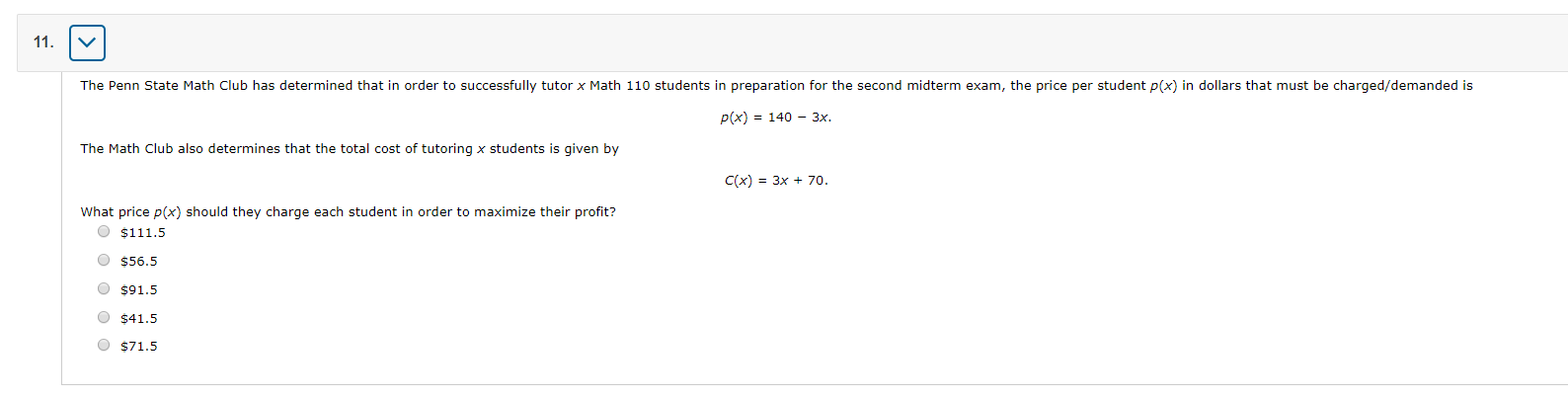 Solved 11. The Penn State Math Club has determined that in | Chegg.com