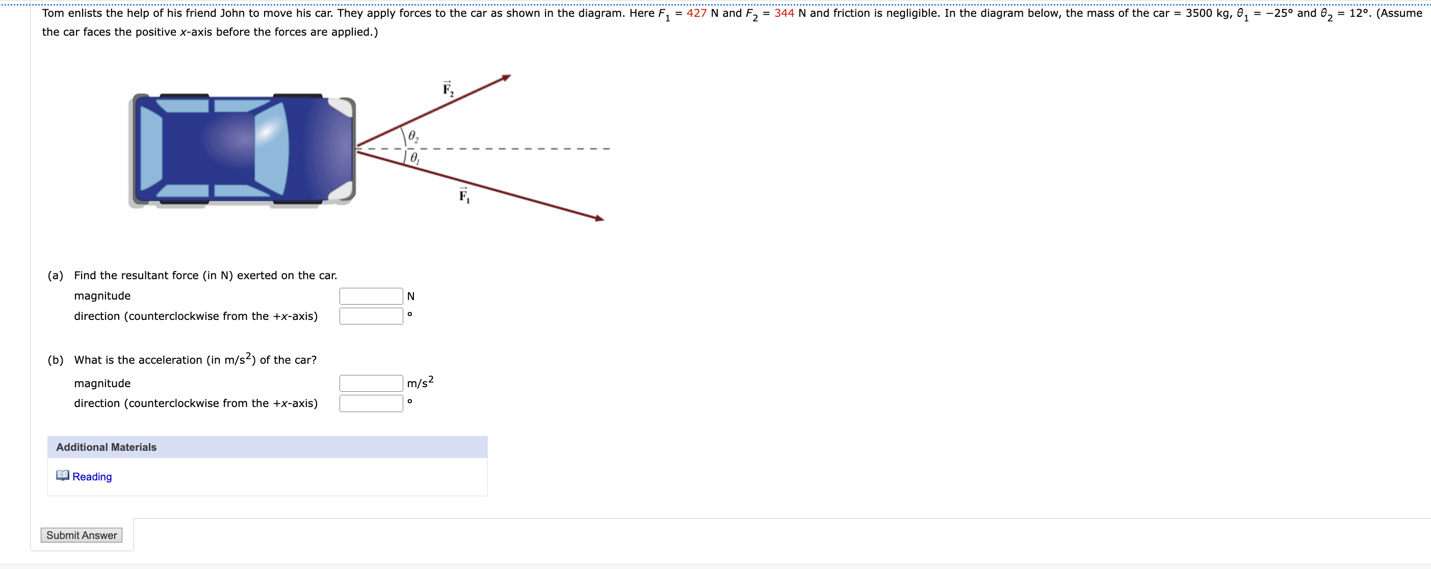 Solved the car faces the positive x-axis before the forces | Chegg.com