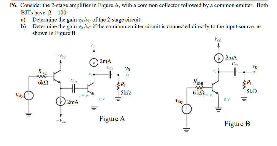 6. Consider the 2 -stage amplifier in Figure A, with | Chegg.com