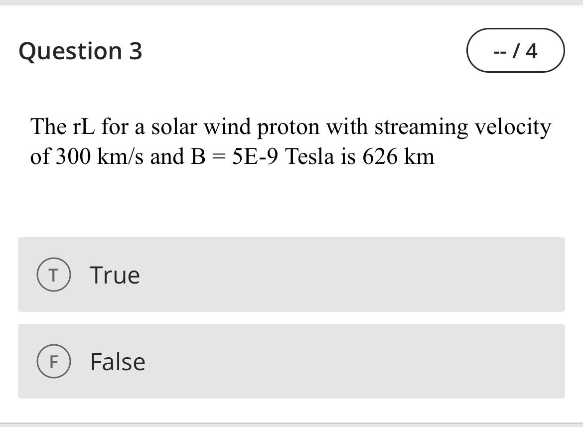 Solved The rL for a solar wind proton with streaming | Chegg.com