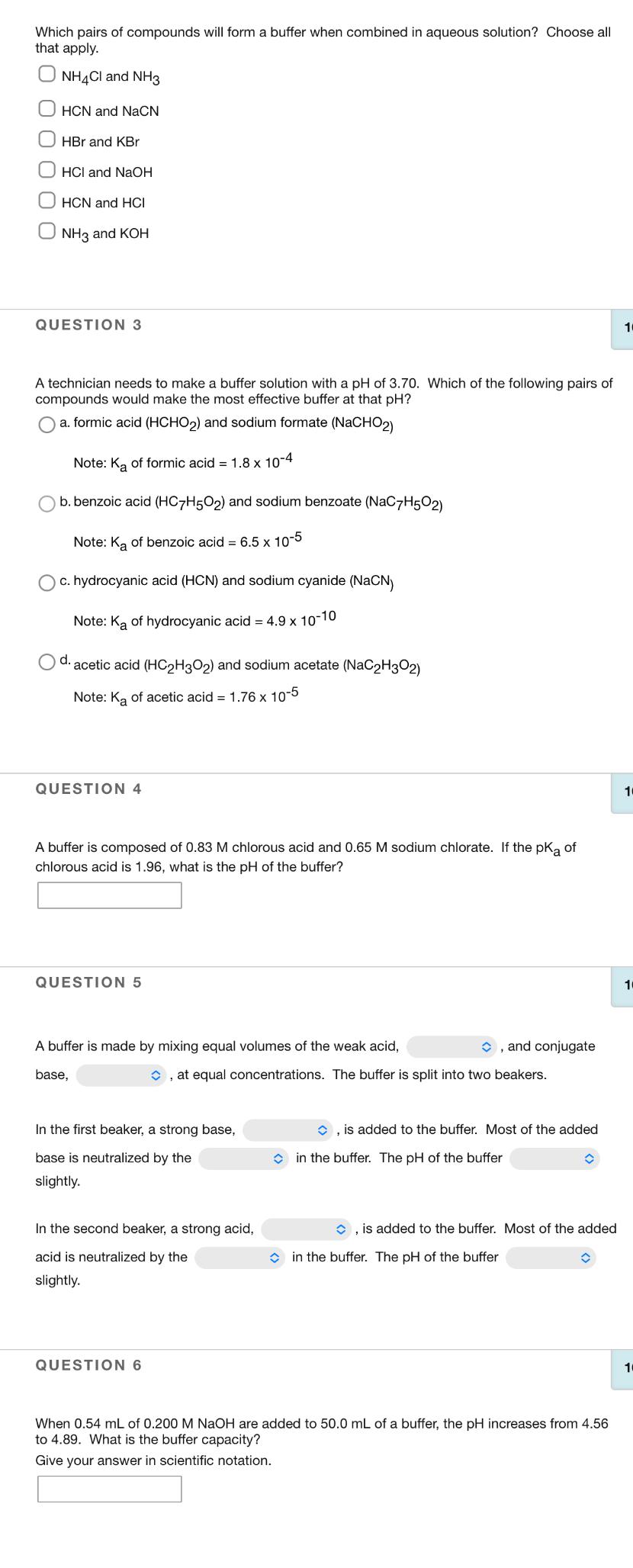 Solved Which pairs of compounds will form a buffer when | Chegg.com