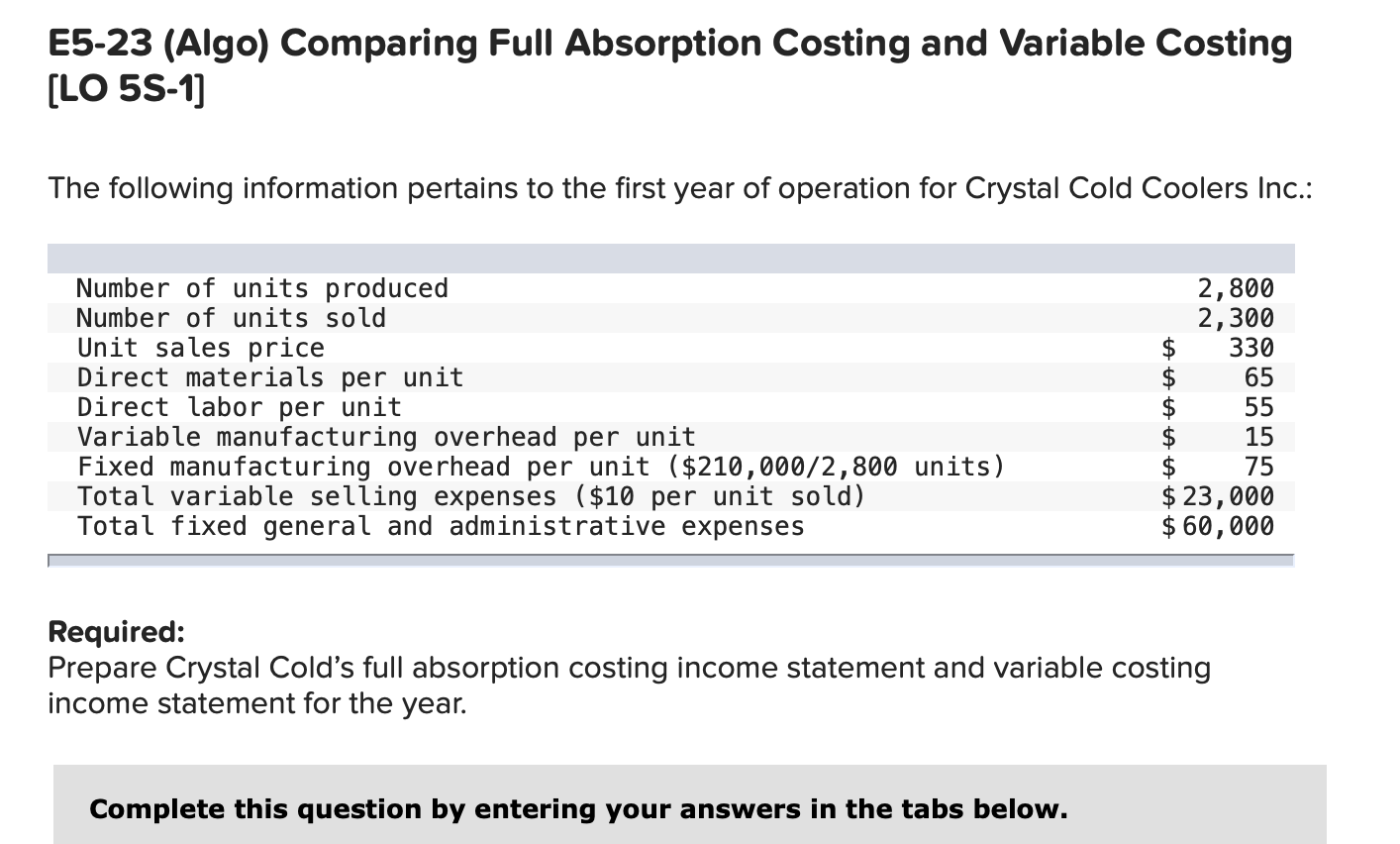 Solved E5-23 (Algo) Comparing Full Absorption Costing and | Chegg.com