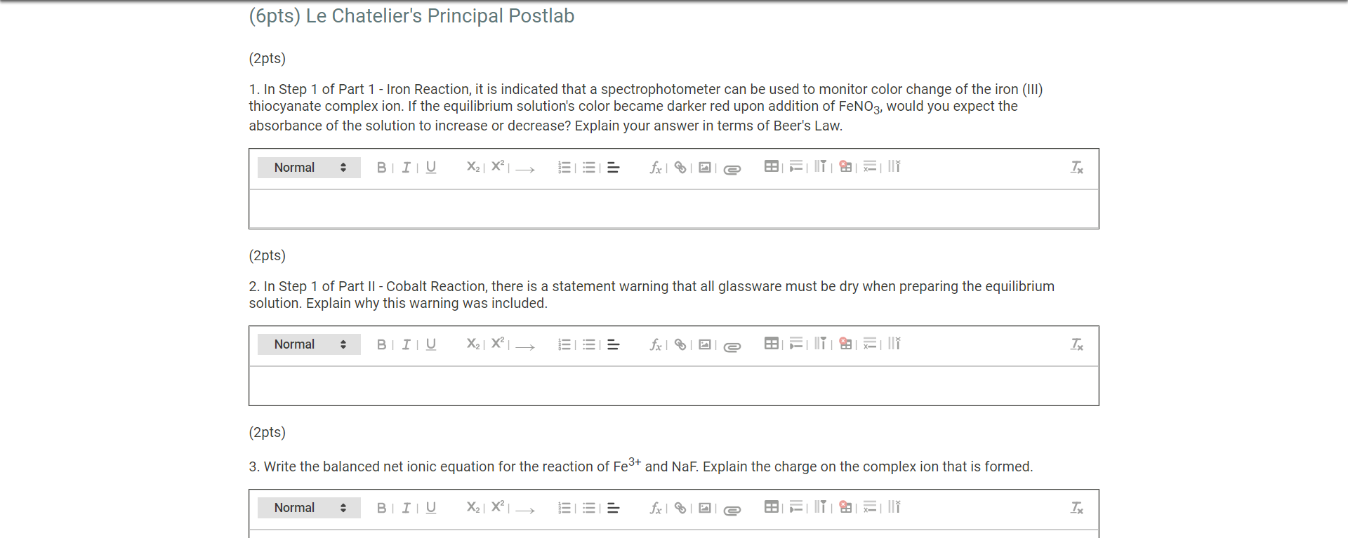 Solved Fe3+ (aq) + SCN (aq) FeSCN2+ (aq) blood-red color | Chegg.com