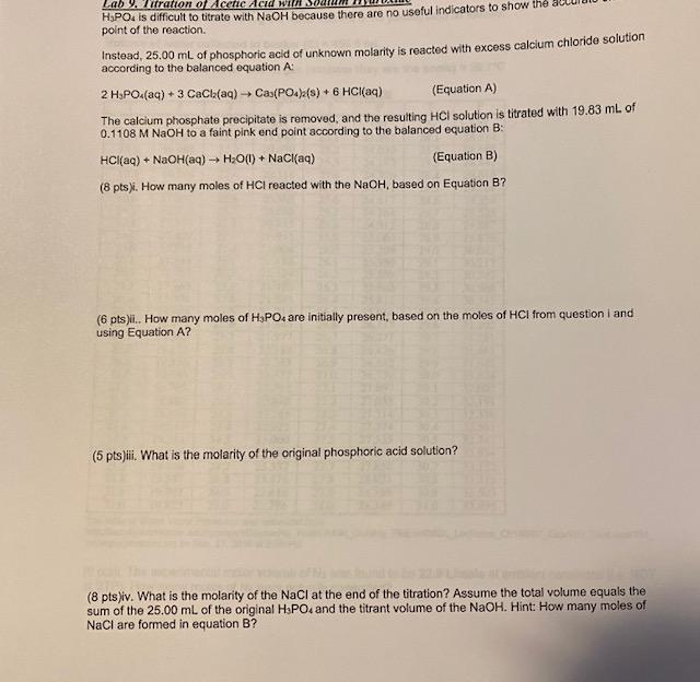 Solved Laby. Taration of Acetic Acid wit H3PO4 is difficult | Chegg.com