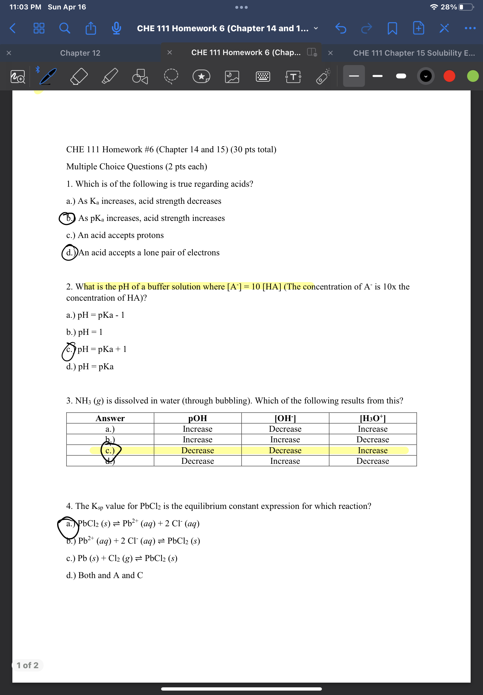 Solved CHE 111 Homework \#6 (Chapter 14 and 15) (30 pts | Chegg.com