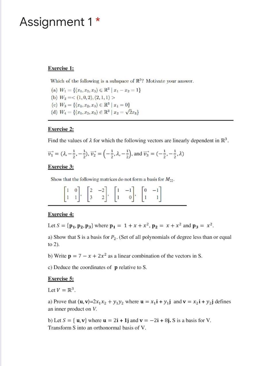 Solved Assignment 1* Exercise 1: Which of the following is a | Chegg.com