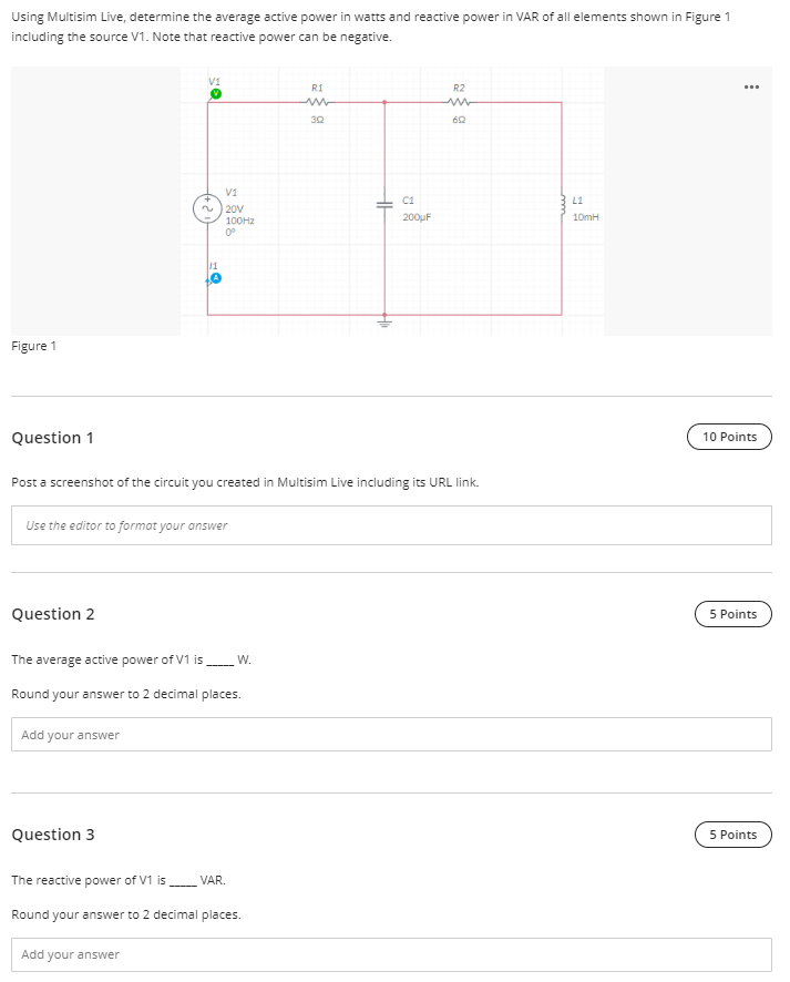 Solved Using Multisim Live, determine the average active | Chegg.com