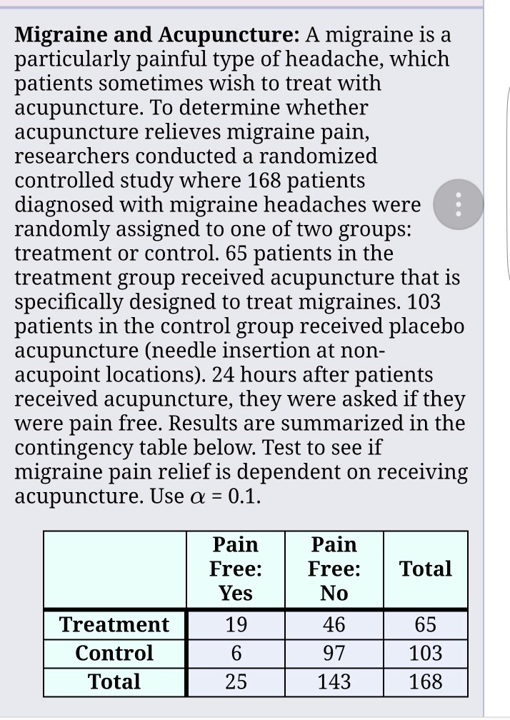 Solved Migraine and Acupuncture: A migraine is a | Chegg.com