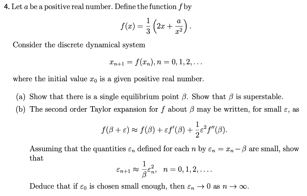 Solved 4. Let a be a positive real number. Define the | Chegg.com