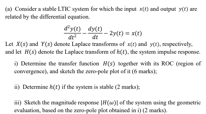 Solved (a) Consider a stable LTIC system for which the input | Chegg.com