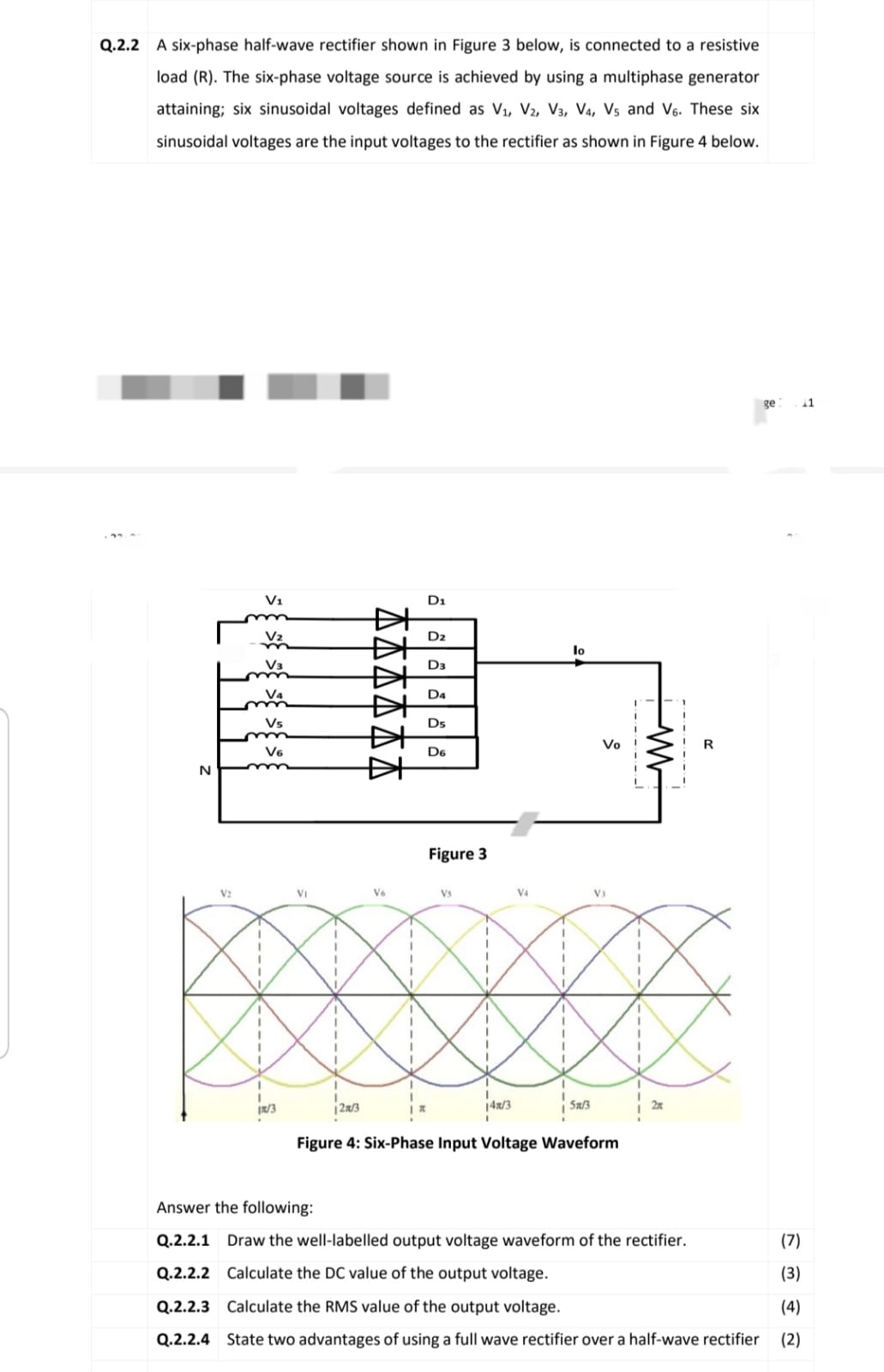 Solved Q.2.2 A six-phase half-wave rectifier shown in Figure | Chegg.com