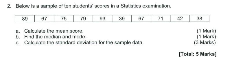 Solved Below is a sample of ten students' scores in a | Chegg.com