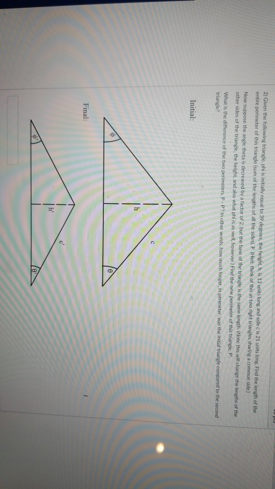 Solved 2) Given the following triangle, phi is initially | Chegg.com