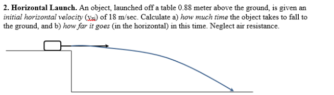 Solved 2. Horizontal Launch. An object, launched off a table | Chegg.com
