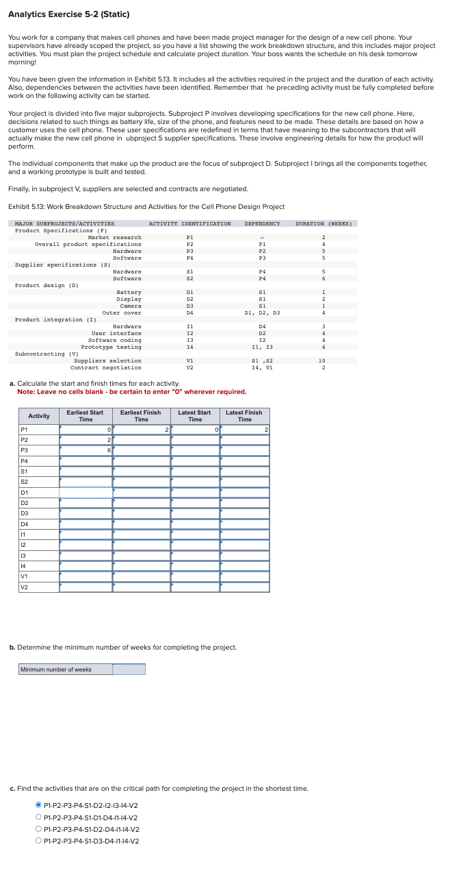 Solved Analytics Exercise 5-2 (Static) You work for a | Chegg.com