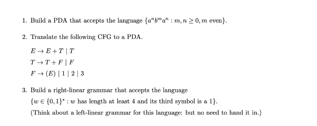 Solved 1. Build a PDA that accepts the language {a"yan : m, | Chegg.com