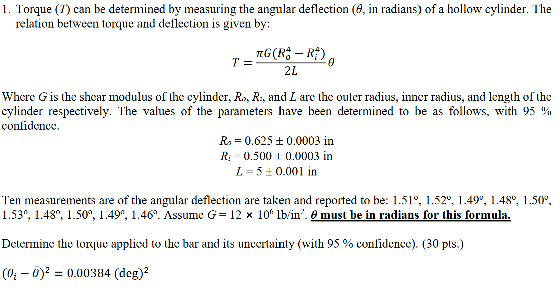 Solved 1. Torque (T) can be determined by measuring the | Chegg.com