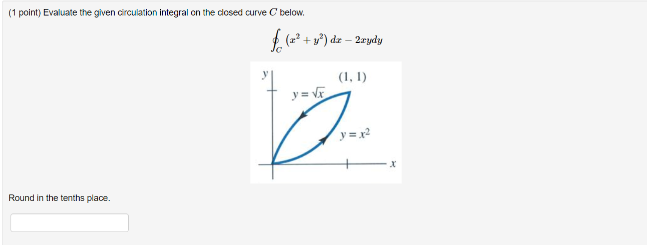 Solved (1 point) Evaluate the given circulation integral on | Chegg.com
