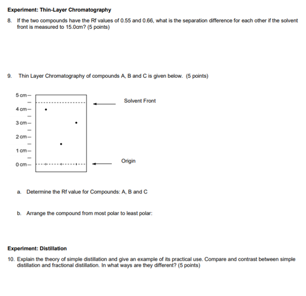 Solved Experiment: Thin-Layer Chromatography 8. If the two | Chegg.com