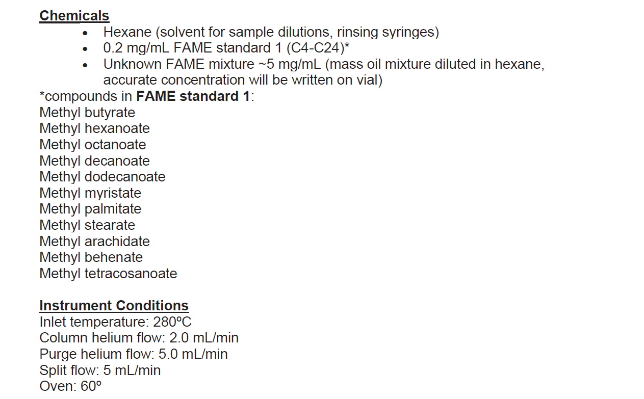 Solved . Chemicals Hexane (solvent for sample dilutions, | Chegg.com