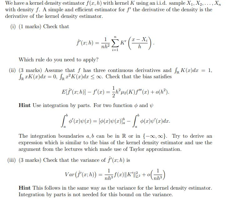 Density derivative of the Kernel Density Estimator | Chegg.com