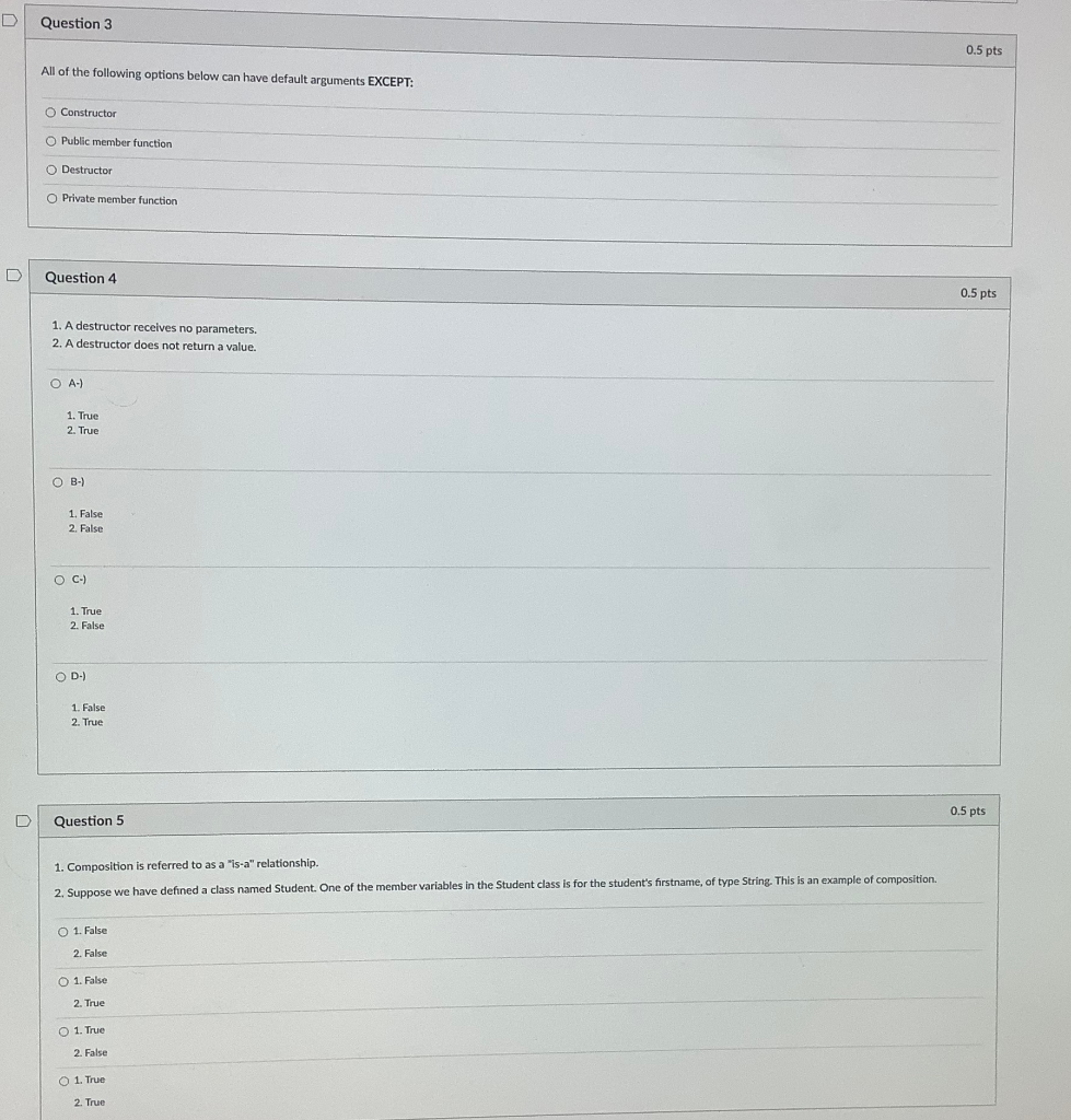 Solved Question 3 0.5 pts All of the following options below | Chegg.com