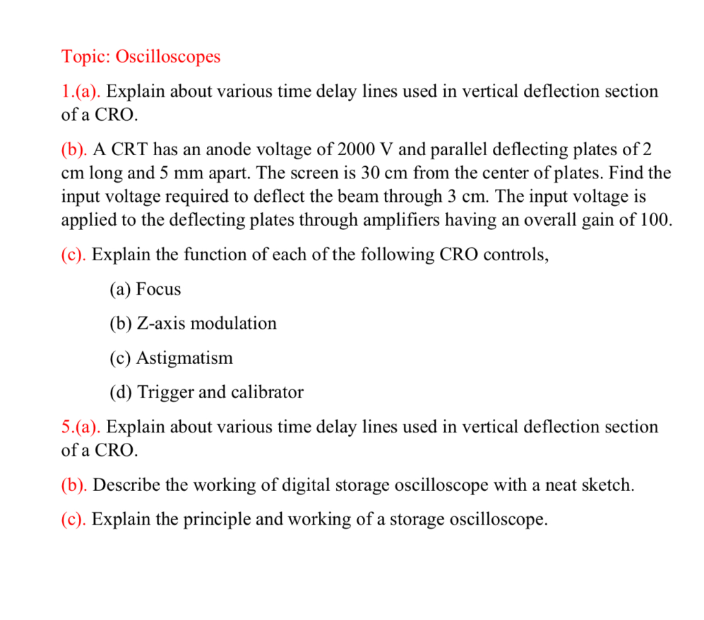 Solved Topic: Oscilloscopes 1.(a). Explain about various | Chegg.com