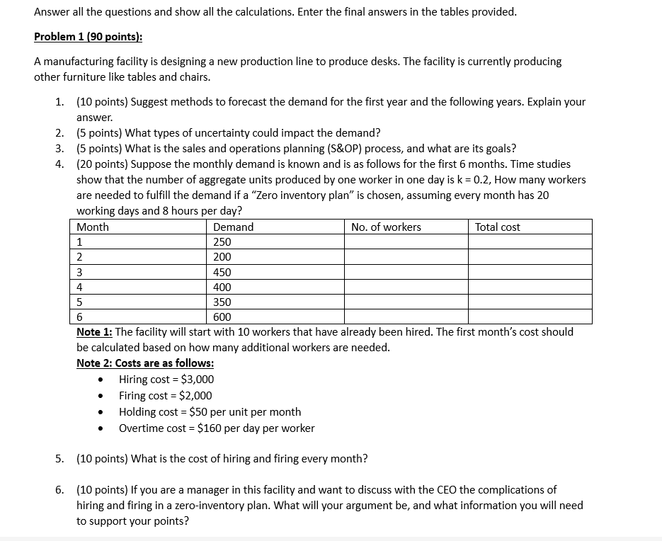 Solved Problem 1 ( 90 ﻿points):A manufacturing facility is | Chegg.com