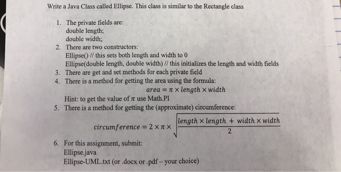 Solved Write a Java Class called Ellipse. This class is | Chegg.com