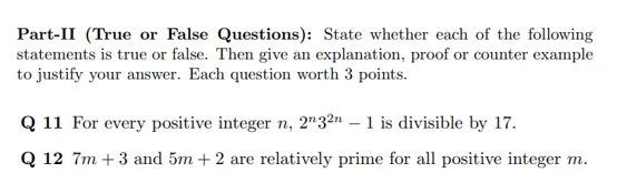 Solved Part-II (True or False Questions): State whether each | Chegg.com