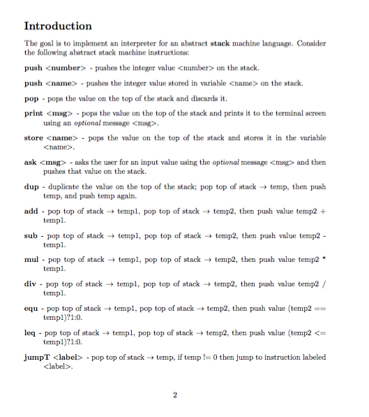 Introduction The goal is to implement an interpreter | Chegg.com