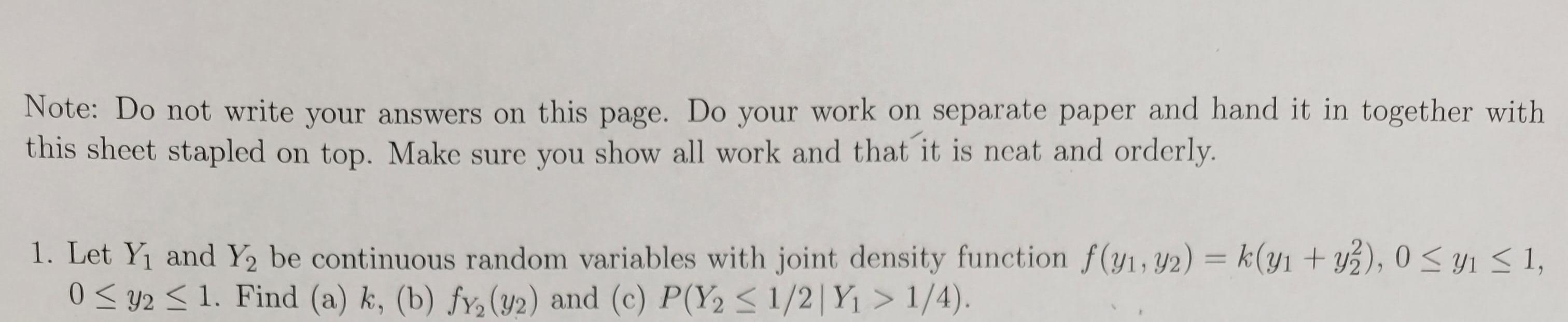 Solved Note: Do not write your answers on this page. Do your | Chegg.com